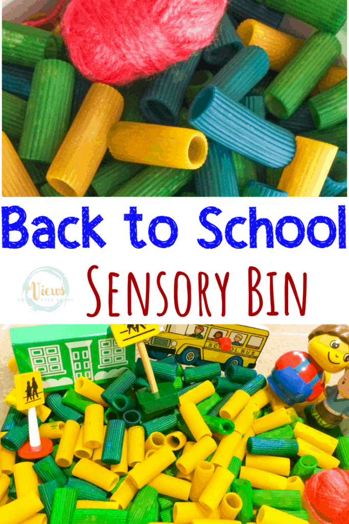 Back to School Sensory Bin with Colored Pasta - Views From a Step Stool