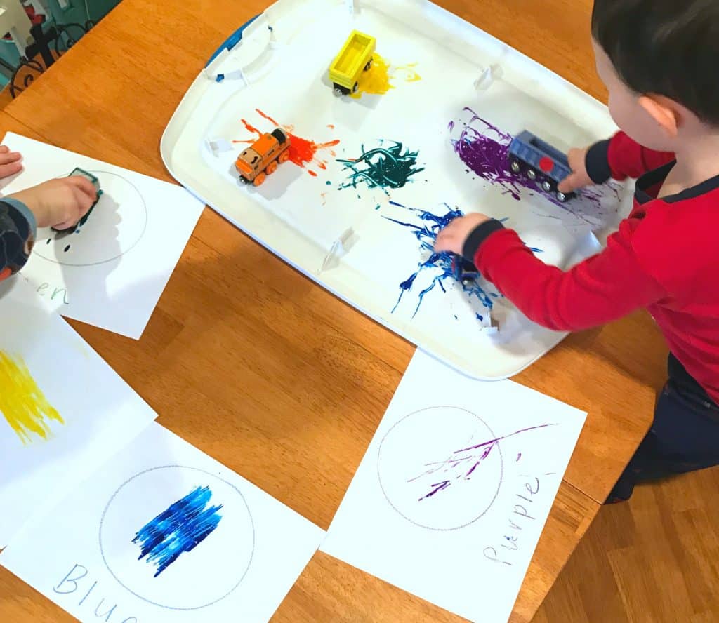 Learning Colors by Painting with Trains - Views From a Step Stool