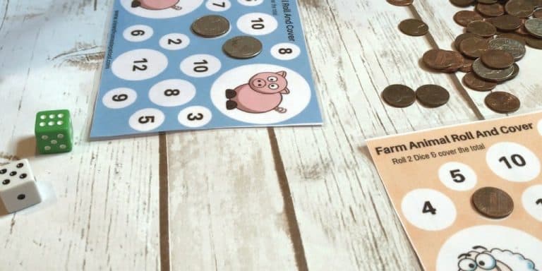 Farm Animal Printable Dice Games: A Roll, Count and Cover Math Game!