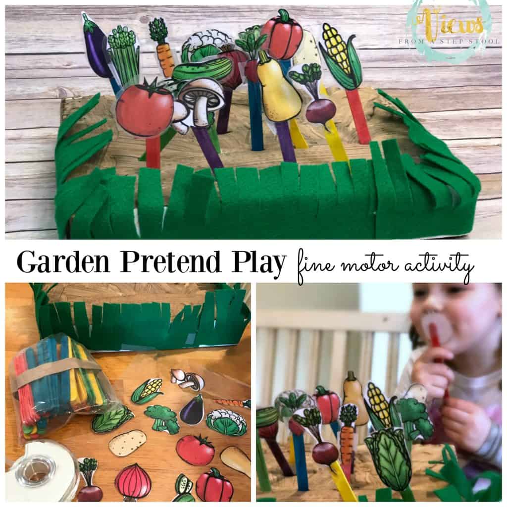 Garden Pretend Play Fine Motor Activity with Free Printable Vegetables
