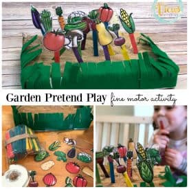 Garden Pretend Play Fine Motor Activity with Free Printable Vegetables
