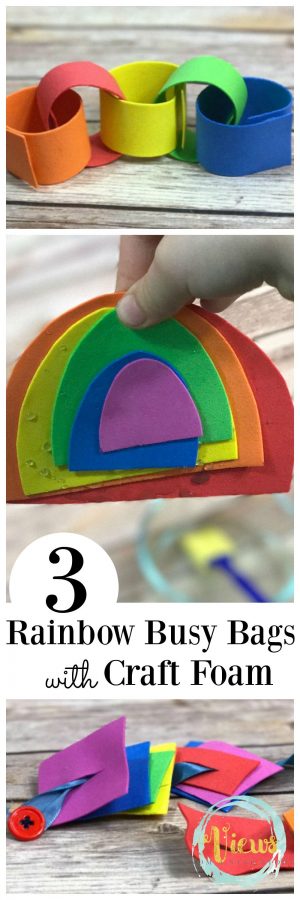 3 Rainbow Busy Bags Made from Dollar Tree Foam Sheets