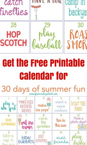 30 Days of Summer Fun Free Printable Calendar -Views From a Step Stool