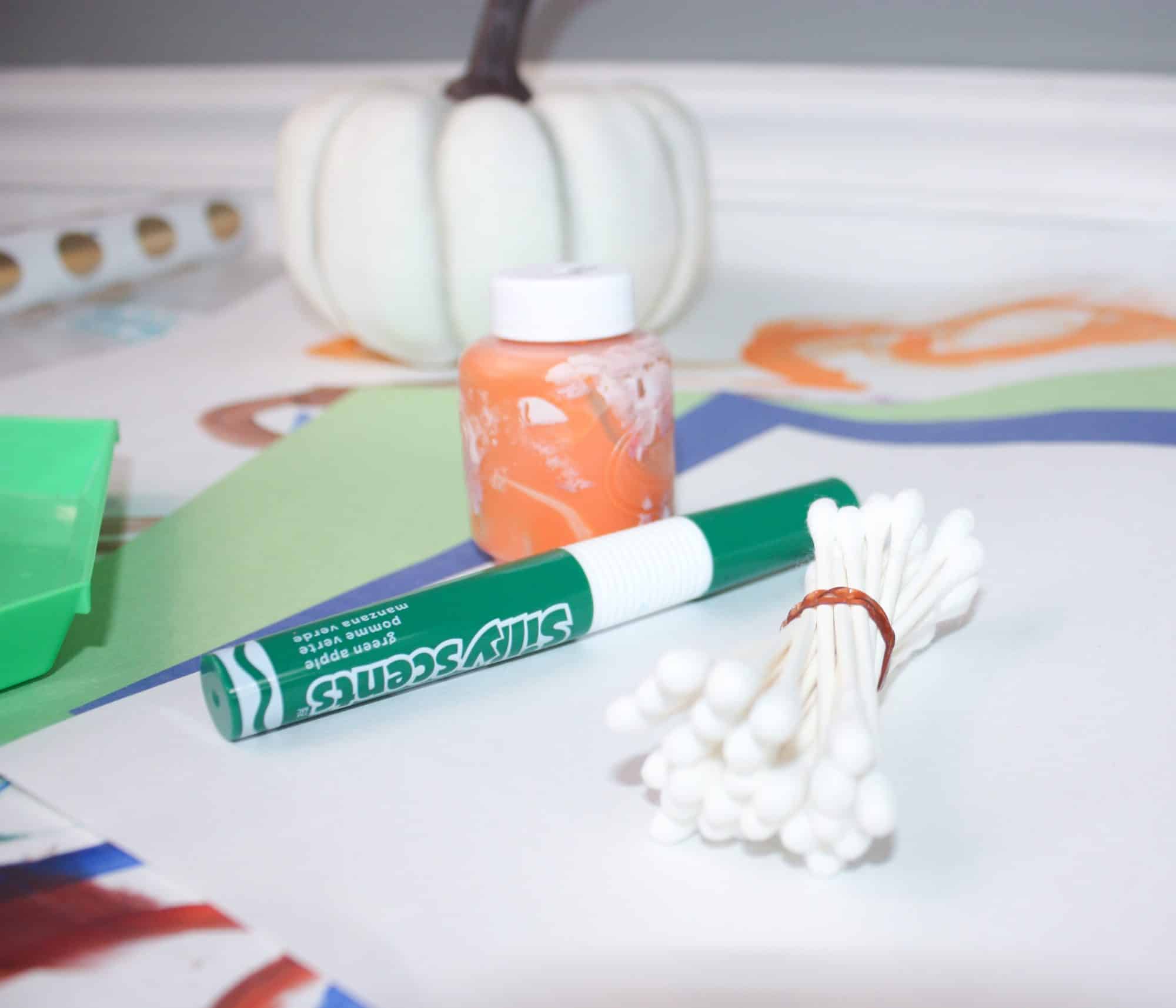 Fall Q Tip Painting Pumpkin Art for Toddlers - Views From a Step Stool