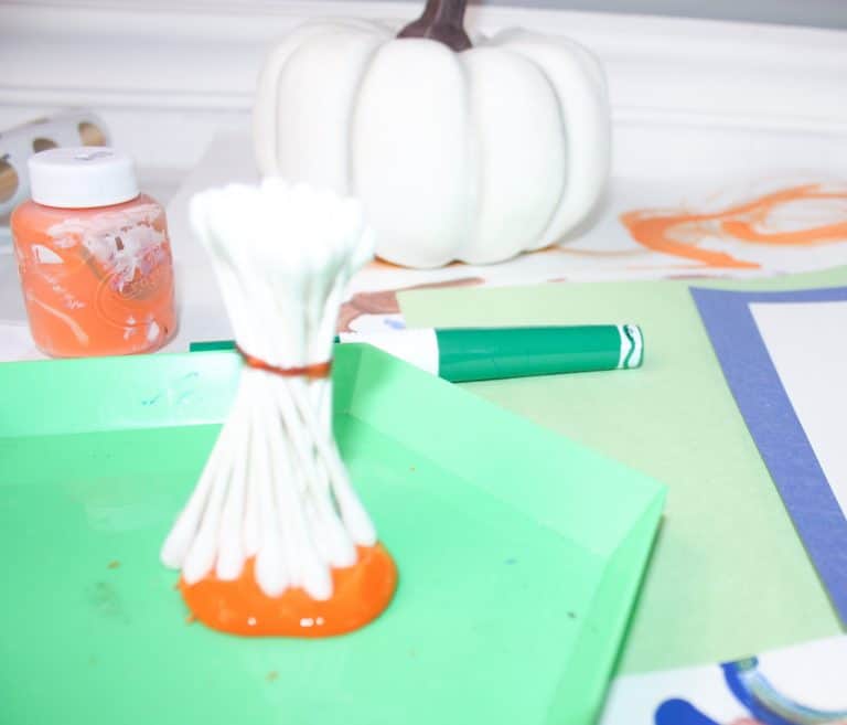 Fall Q Tip Painting Pumpkin Art for Toddlers - Views From a Step Stool