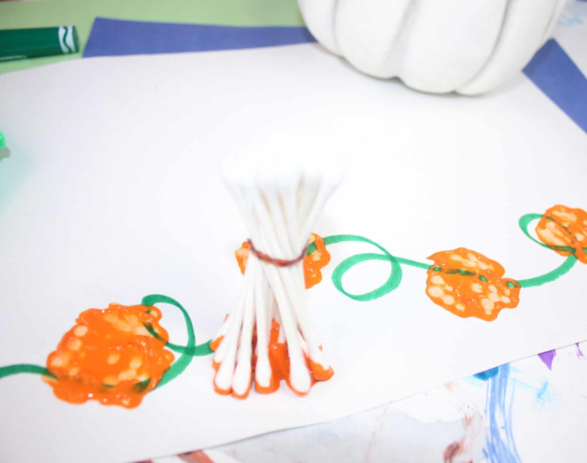 Fall Q Tip Painting Pumpkin Art for Toddlers - Views From a Step Stool