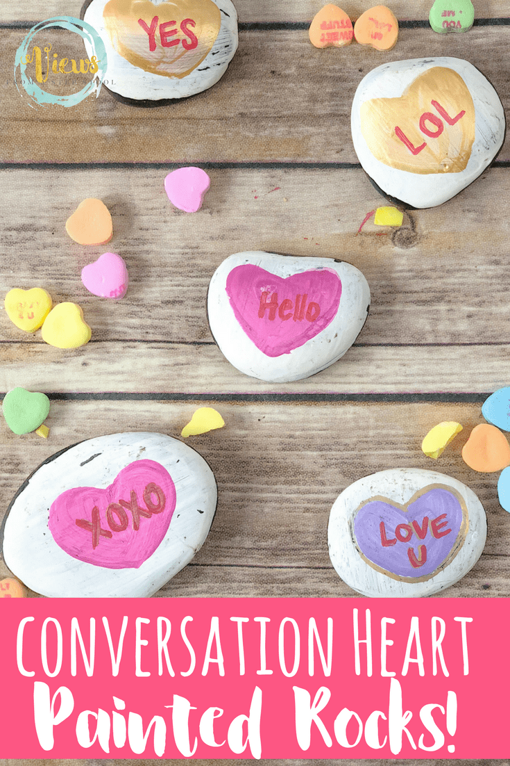 Conversation Heart Painted Rocks - Views From a Step Stool