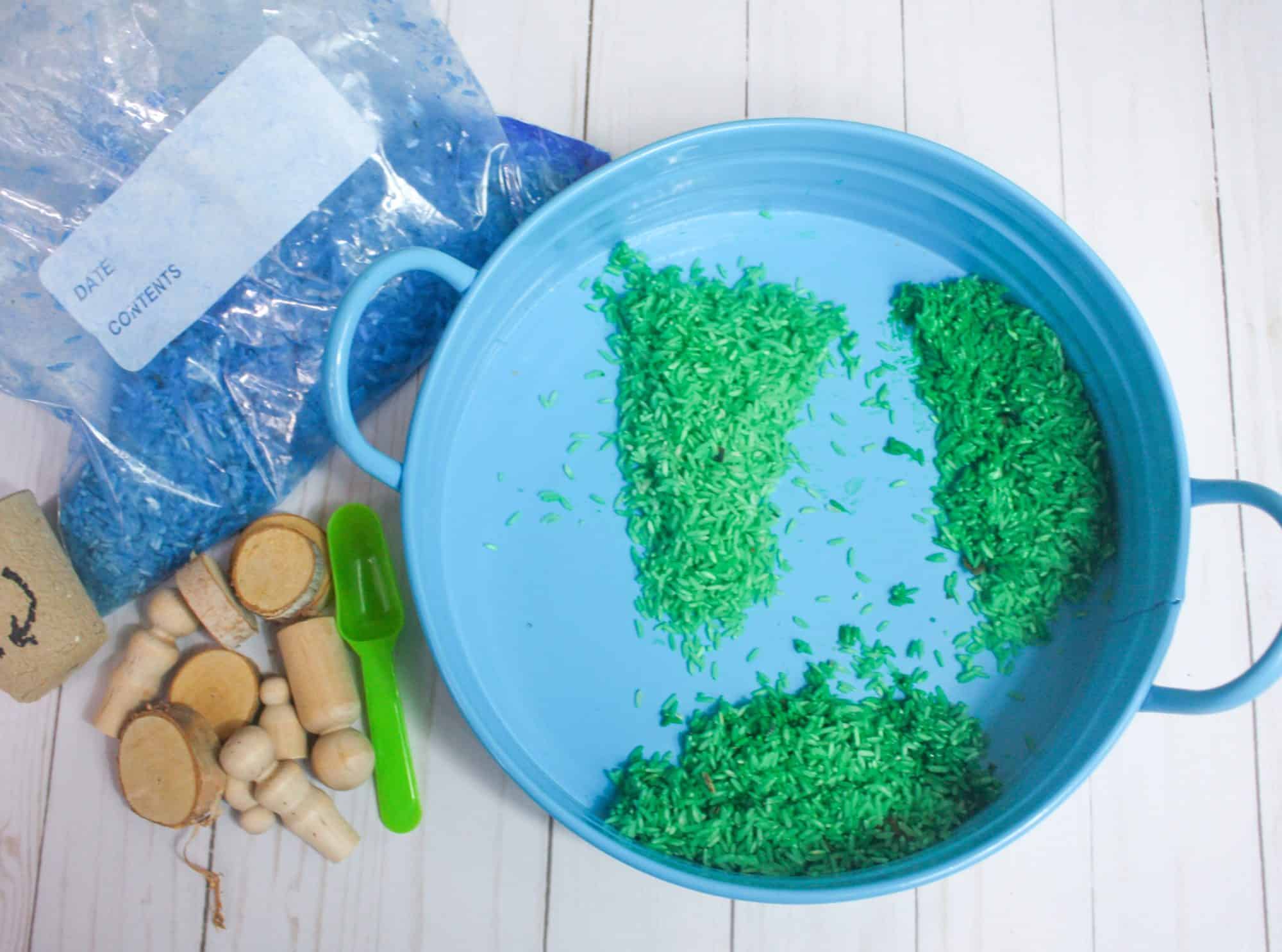 Colored Rice Earth Day Sensory Bin - Views From a Step Stool