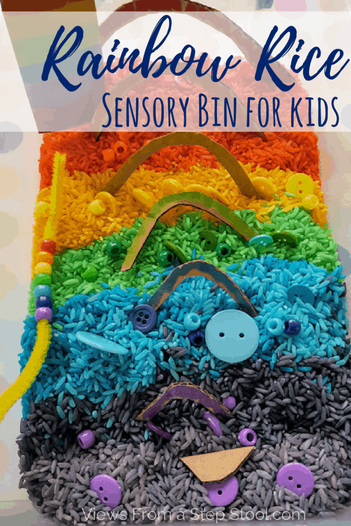 Simple Rainbow Rice Sensory Bin for Kids: Views From a Step Stool