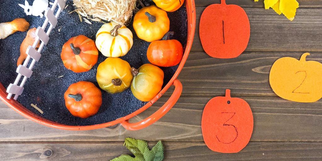 Pumpkin Sensory Bin with Modifications by Age - Views From a Step Stool