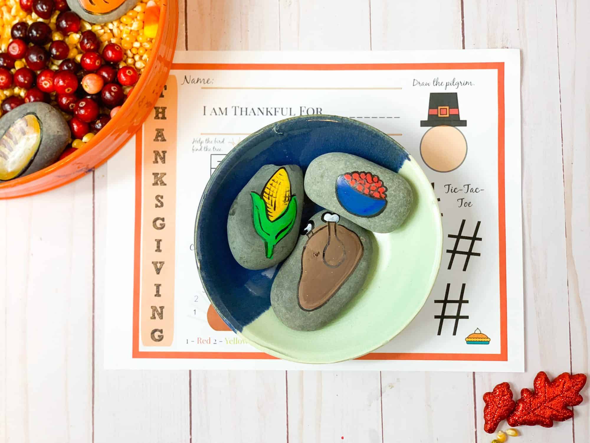 Thanksgiving Dinner Sensory Bin with Painted Rocks - Views From a Step ...