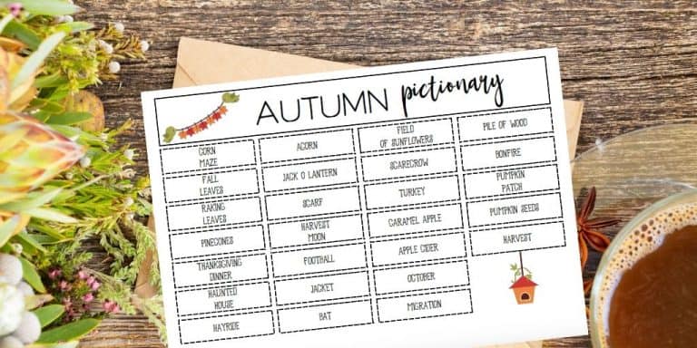 Fall Pictionary Printable Board Game for Kids - Views From a Step Stool