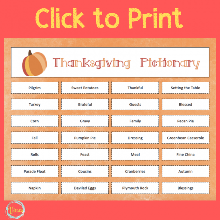Thanksgiving Pictionary Printable Game for Families - Views From a Step ...