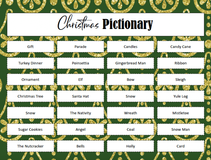 Christmas Printable Pictionary Game for Families - Views From a Step Stool