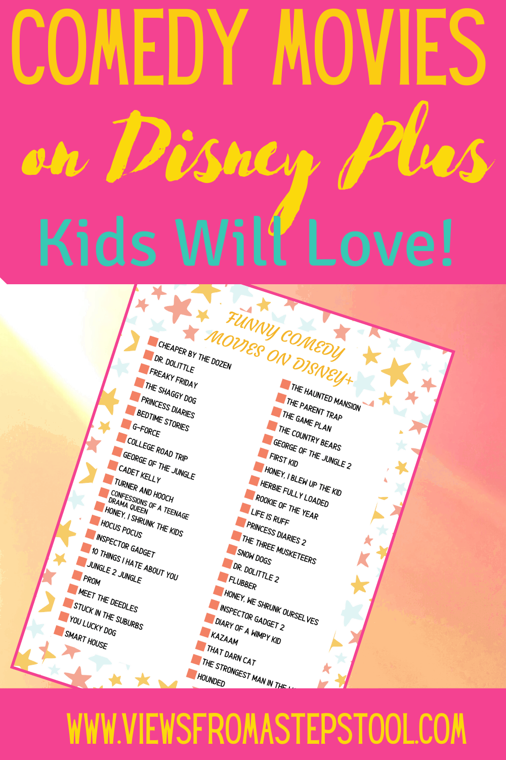 Comedy Movies on Disney Plus - Free Printable - Views From a Step Stool