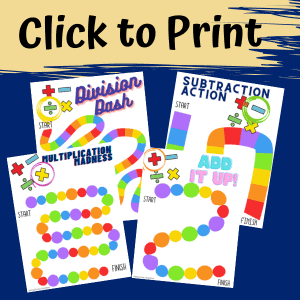 Printable Math Board Games: Addition, Subtraction, Multiplication and ...