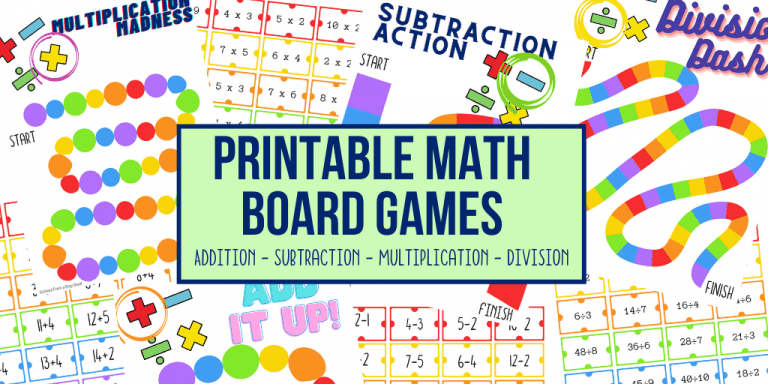 Printable Math Board Games: Addition, Subtraction, Multiplication and ...
