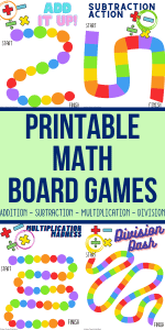 Printable Math Board Games: Addition, Subtraction, Multiplication and ...