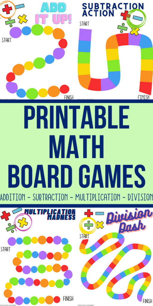 Printable Math Board Games: Addition, Subtraction, Multiplication and ...
