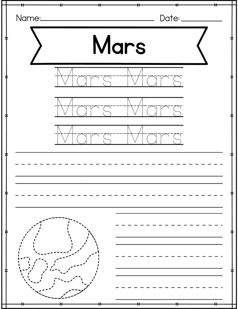 Planets Trace and Write Printable for Kids - Views From a Step Stool