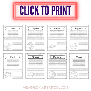 Planets Trace and Write Printable for Kids - Views From a Step Stool