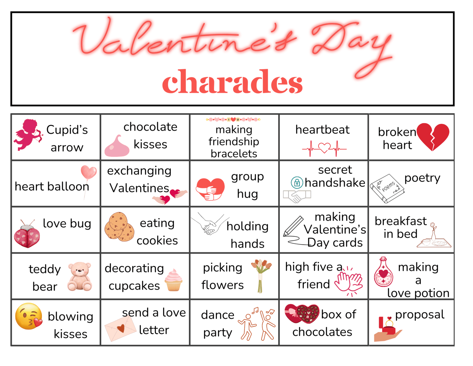 Valentine's Day Charades Words - Views From a Step Stool